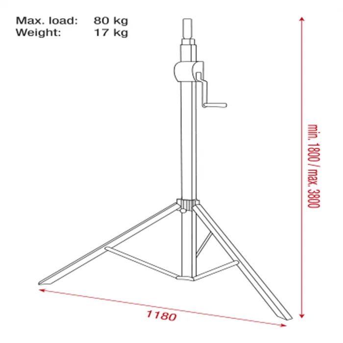 Showtec - Goliath Studio Basic 3800 Wind Up Stand For Lighting 3.8m 80kg - DJ SOS